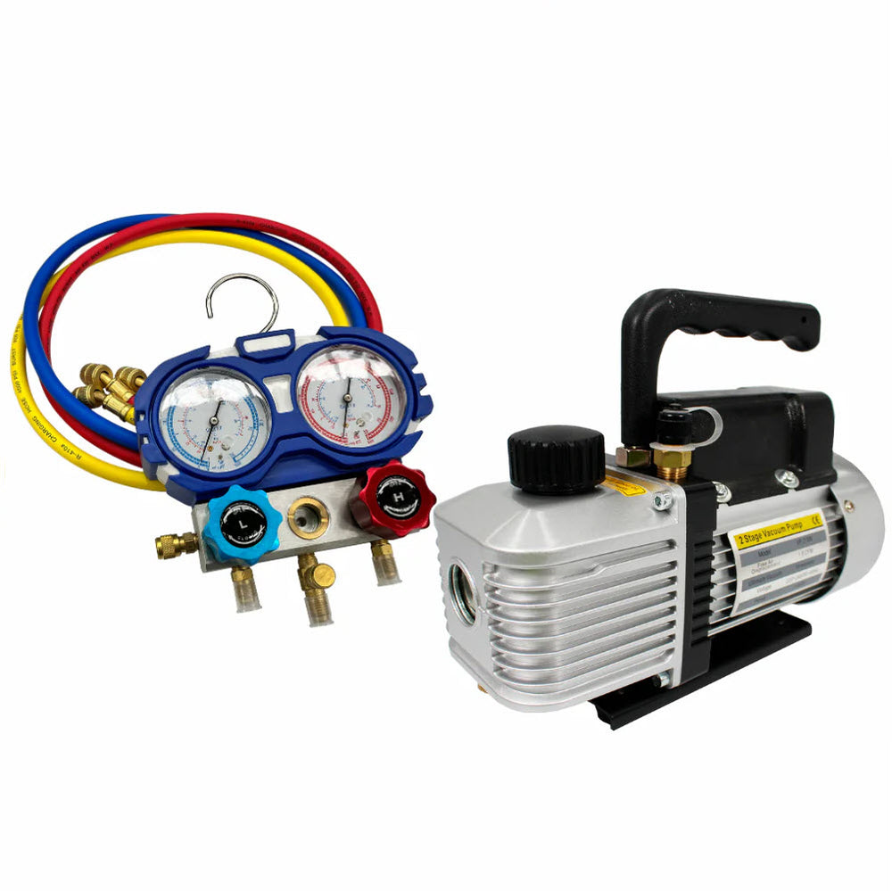 Automotive A/C Service Kit: Pump, Manifold, Couplers & Leak Detector ...